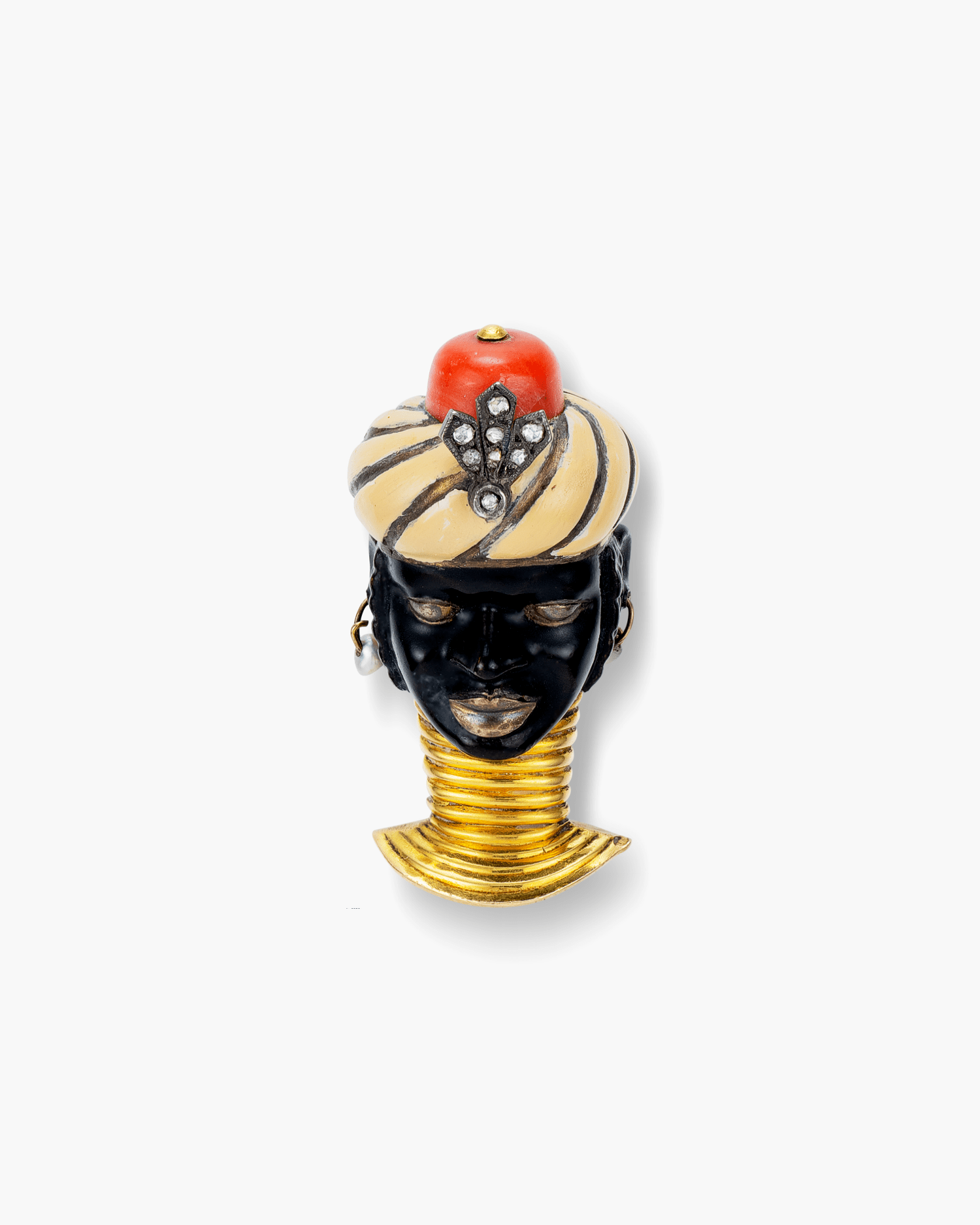 Art Deco Diamond, Lacquer, Coral and Pearl Blackamoor Brooch by Cartie ...