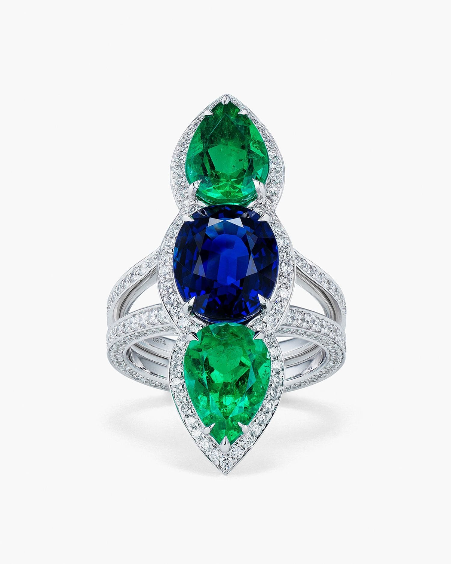 Three-Stone Sapphire, Emerald and Diamond Ring – Ronald Abram US