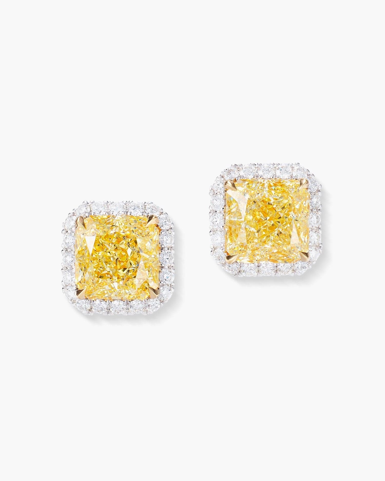 3.15 carat Radiant Cut Fancy Yellow and White Diamond Ear Studs ...
