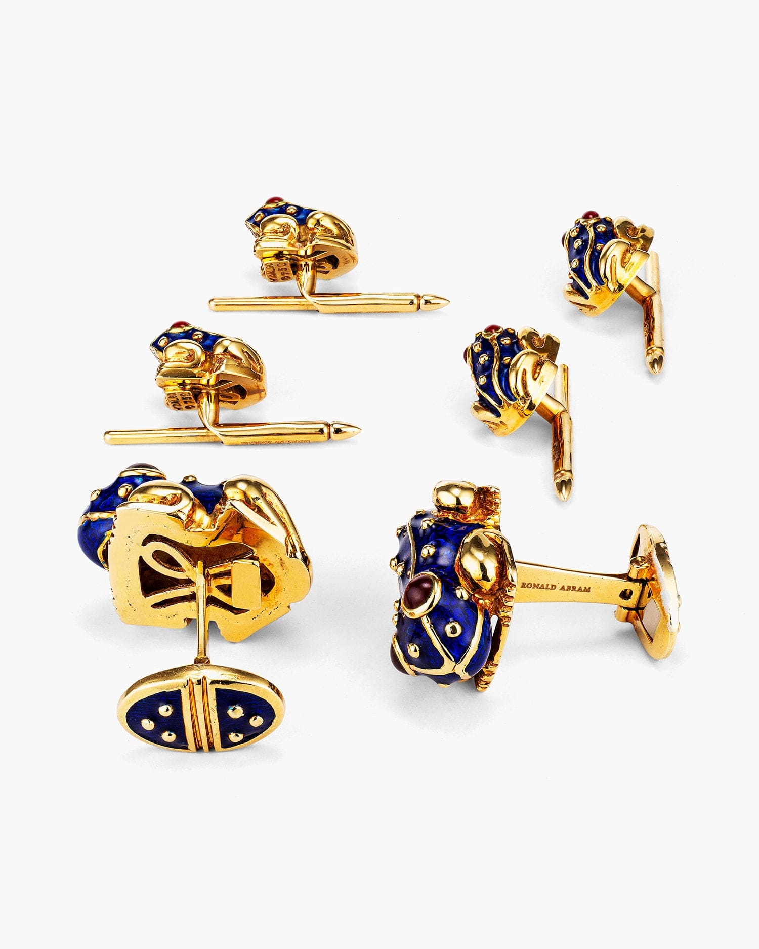 Blue Enamel and Ruby Toad Cufflinks and Stud Set – Ronald Abram US