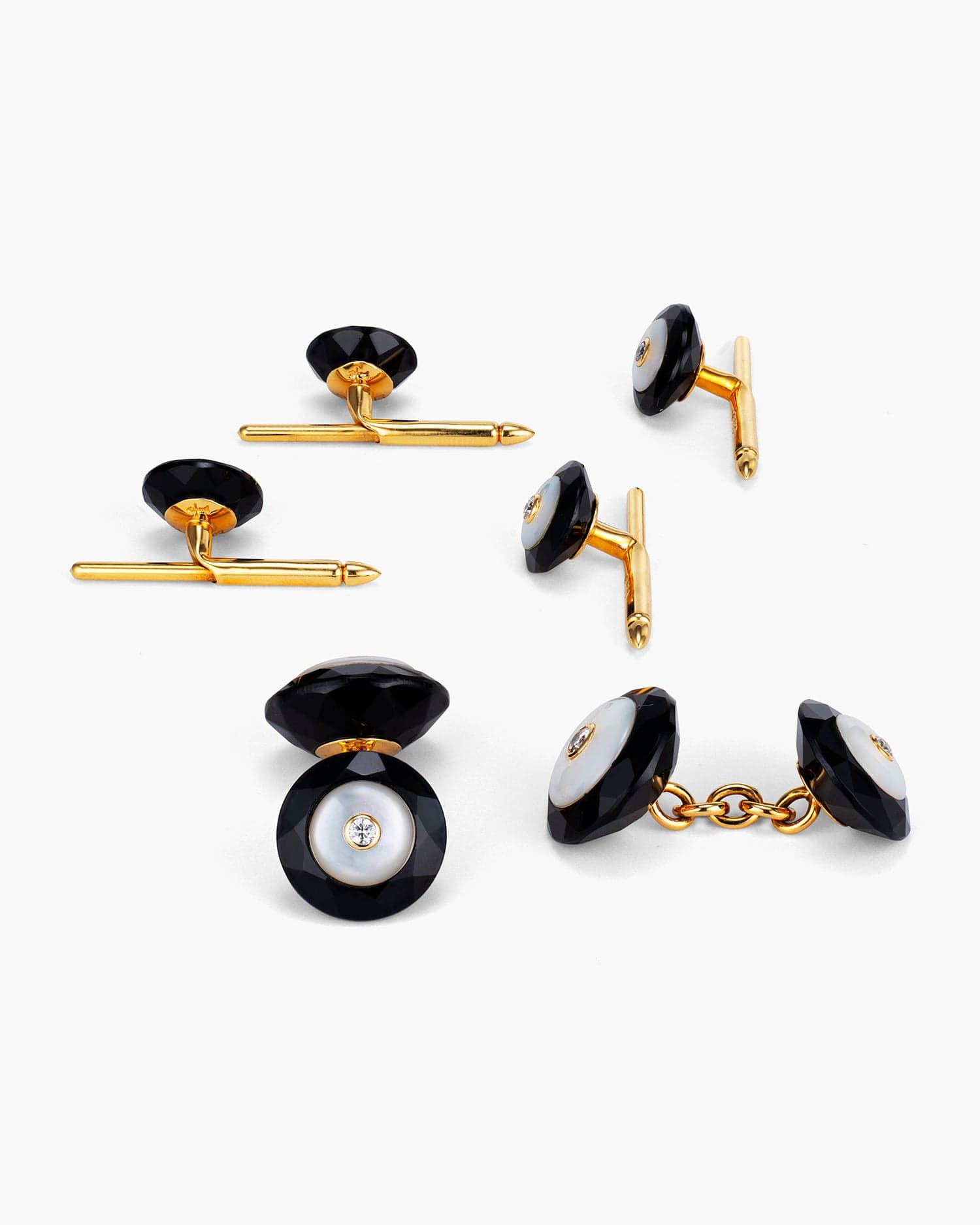 Diamond, Onyx and Mother of Pearl Tuxedo Cufflinks and Stud Set ...
