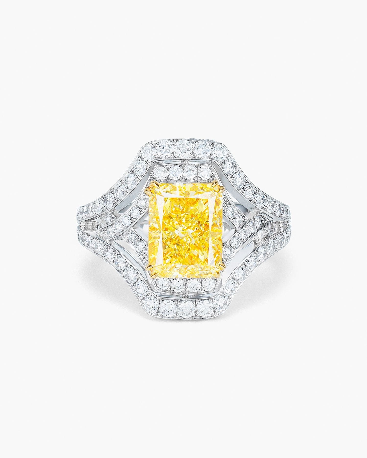 3.06 carat Radiant Cut Yellow and White Diamond Ring – Ronald Abram US