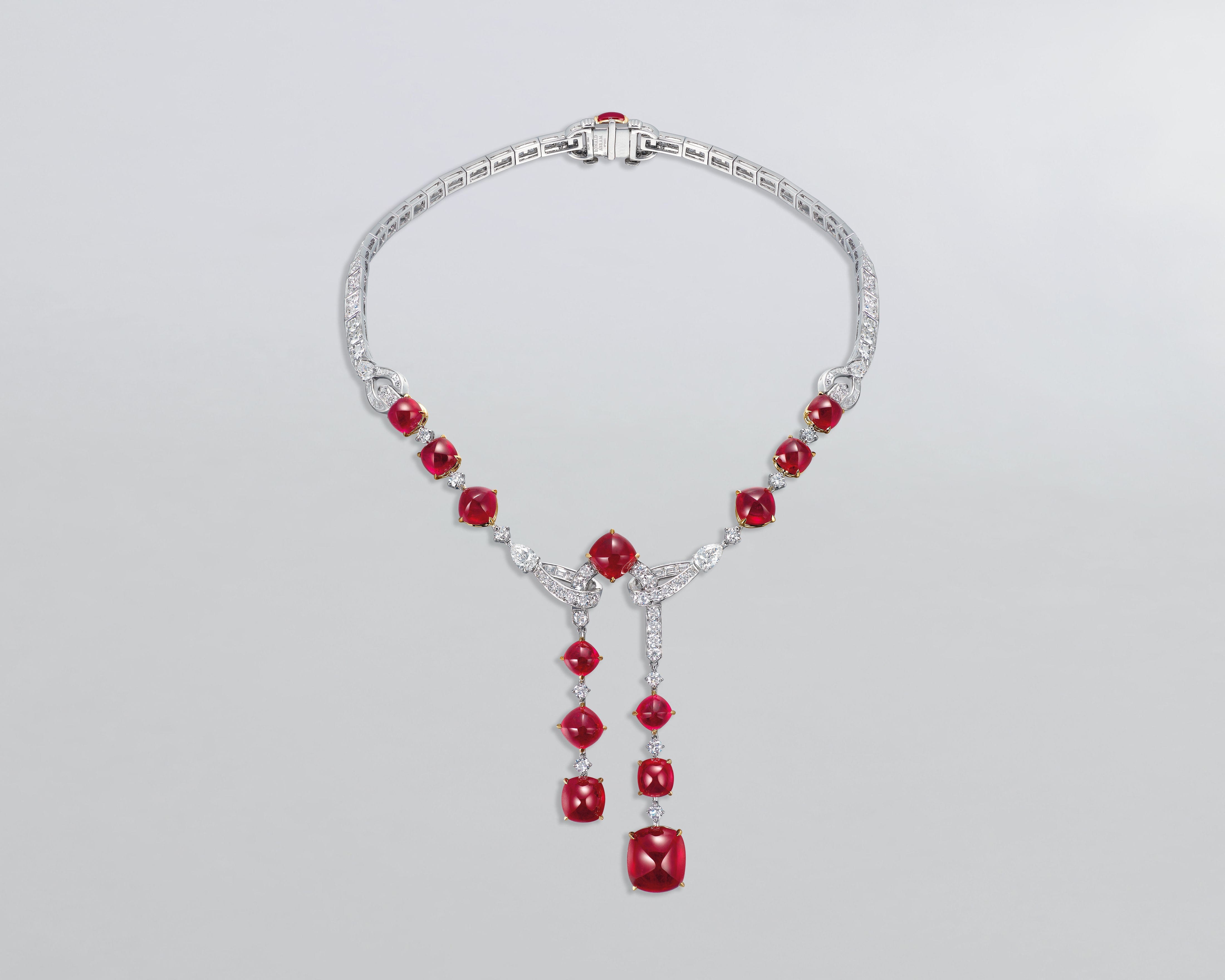 Cabochon Burmese Ruby and Diamond Necklace – Ronald Abram US