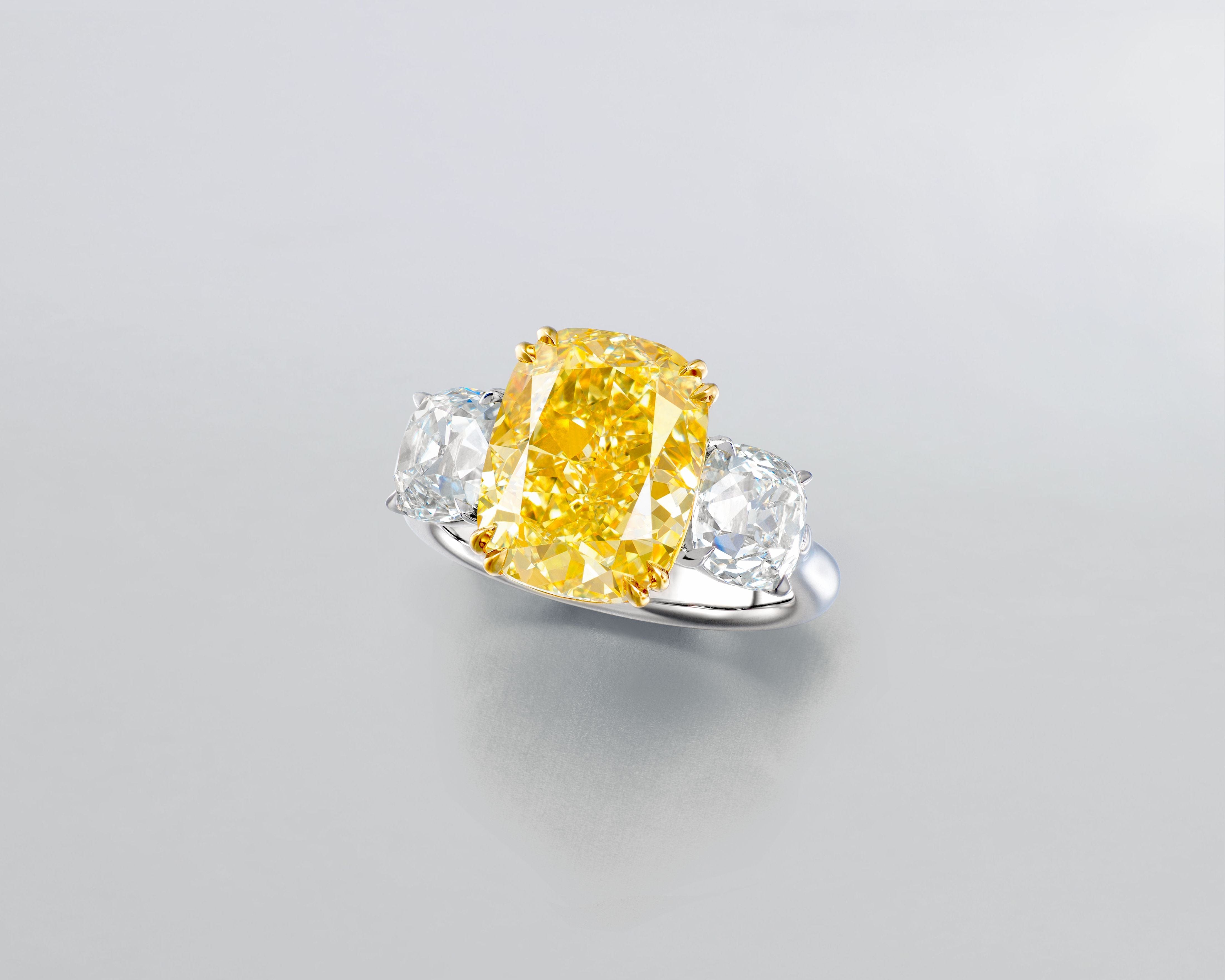 5.88 carat Cushion Cut Fancy Intense Yellow Diamond Ring – Ronald Abram US